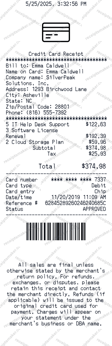 Credit Card Receipt Template | Free Online Generator | Receipt Maker