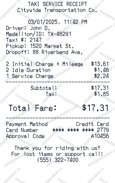 Free Taxi Receipt Generator - Rideshare & Cab Receipts | Receipt Maker