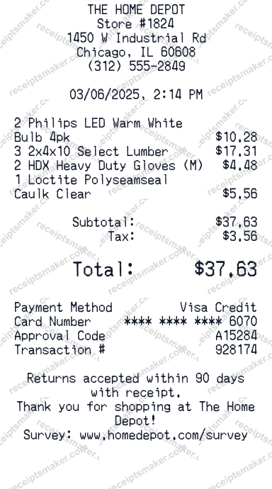 Home Depot Receipt Template | Free Online Generator | Receipt Maker