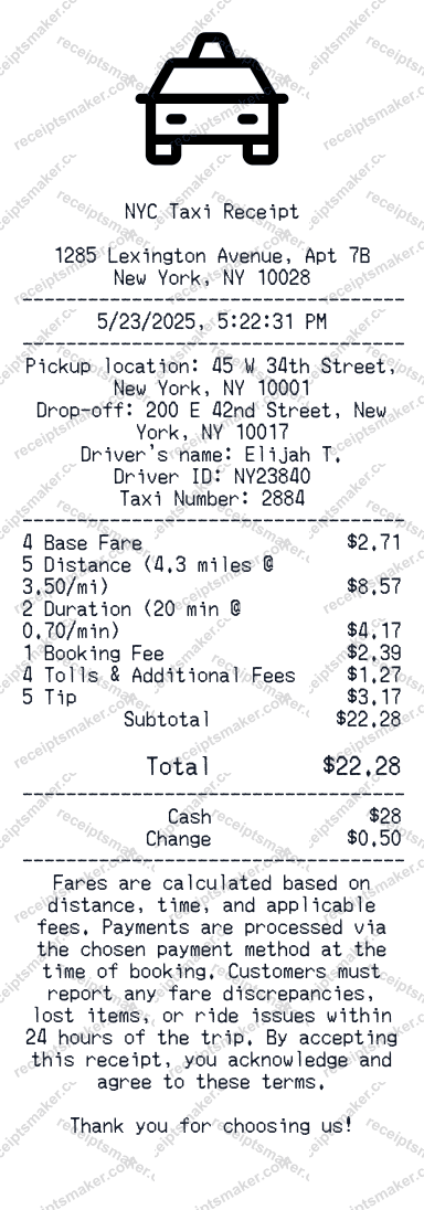 Free Taxi Receipt Generator - Rideshare & Cab Receipts | Receipt Maker