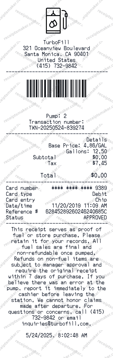Free Gas Receipt Generator - Fuel Station Receipts | Receipt Maker