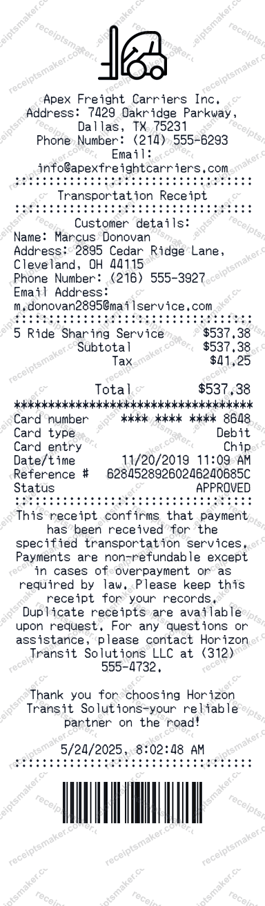 Free Taxi Receipt Generator - Rideshare & Cab Receipts | Receipt Maker